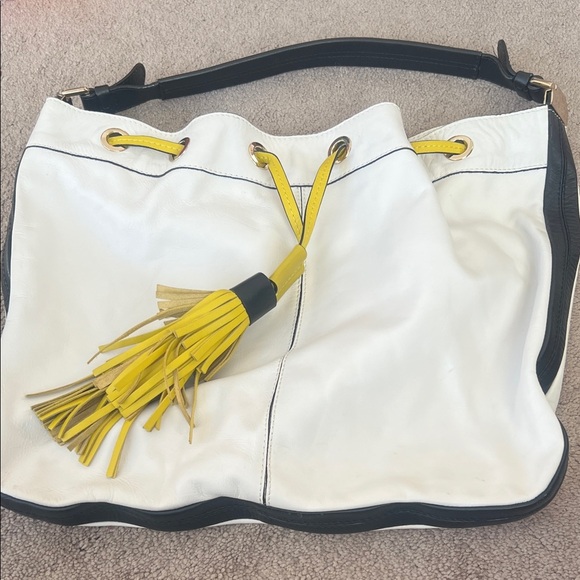 Boden | Bags | Boden All Leather White Black And Yellow Womens Shoulder ...